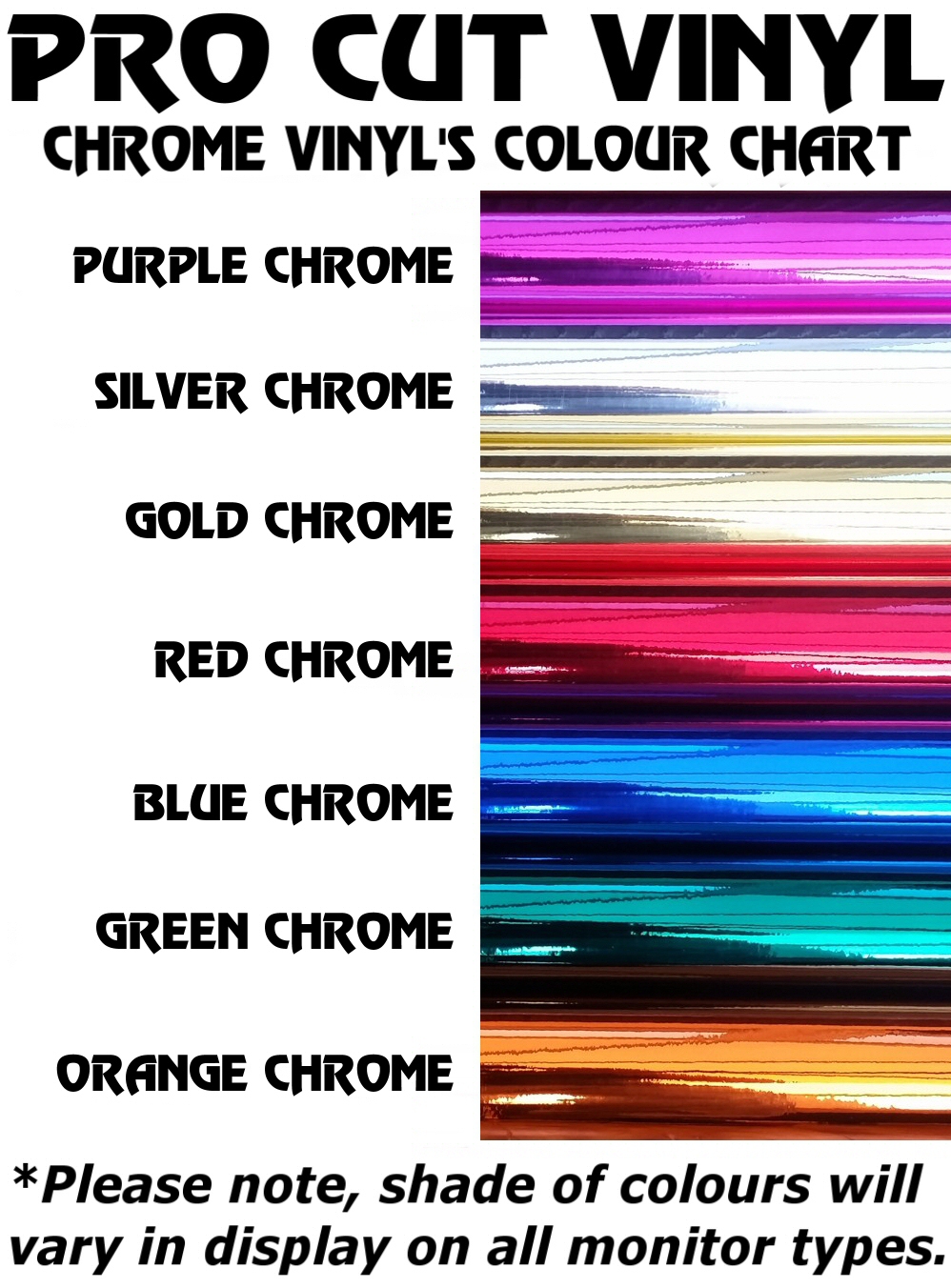 Chrome Colour Chart
